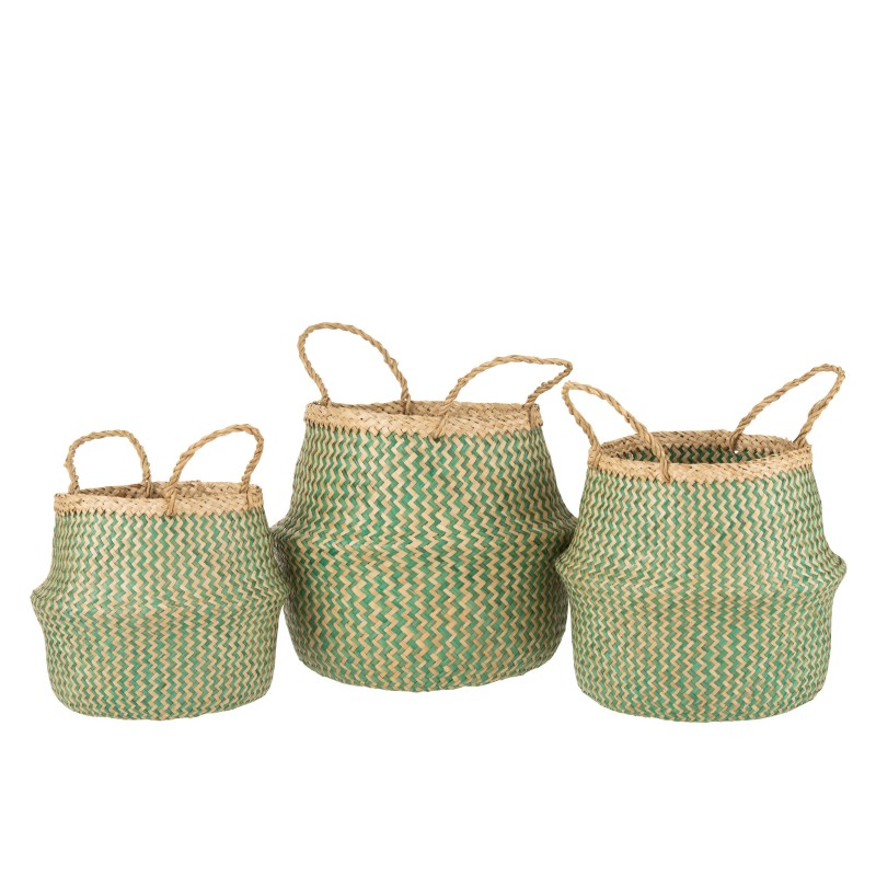 Set de 3 paniers empilables en raphia vert 35x35x22 cm